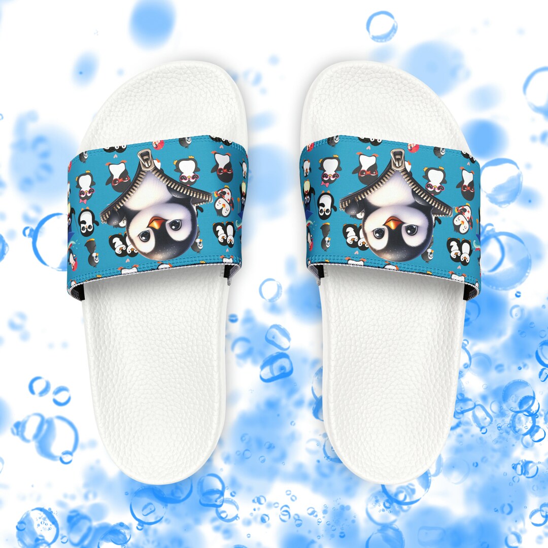 Turquoise Penguin Kids Cartoon Print Slide, Summer Fun Comfortable ...