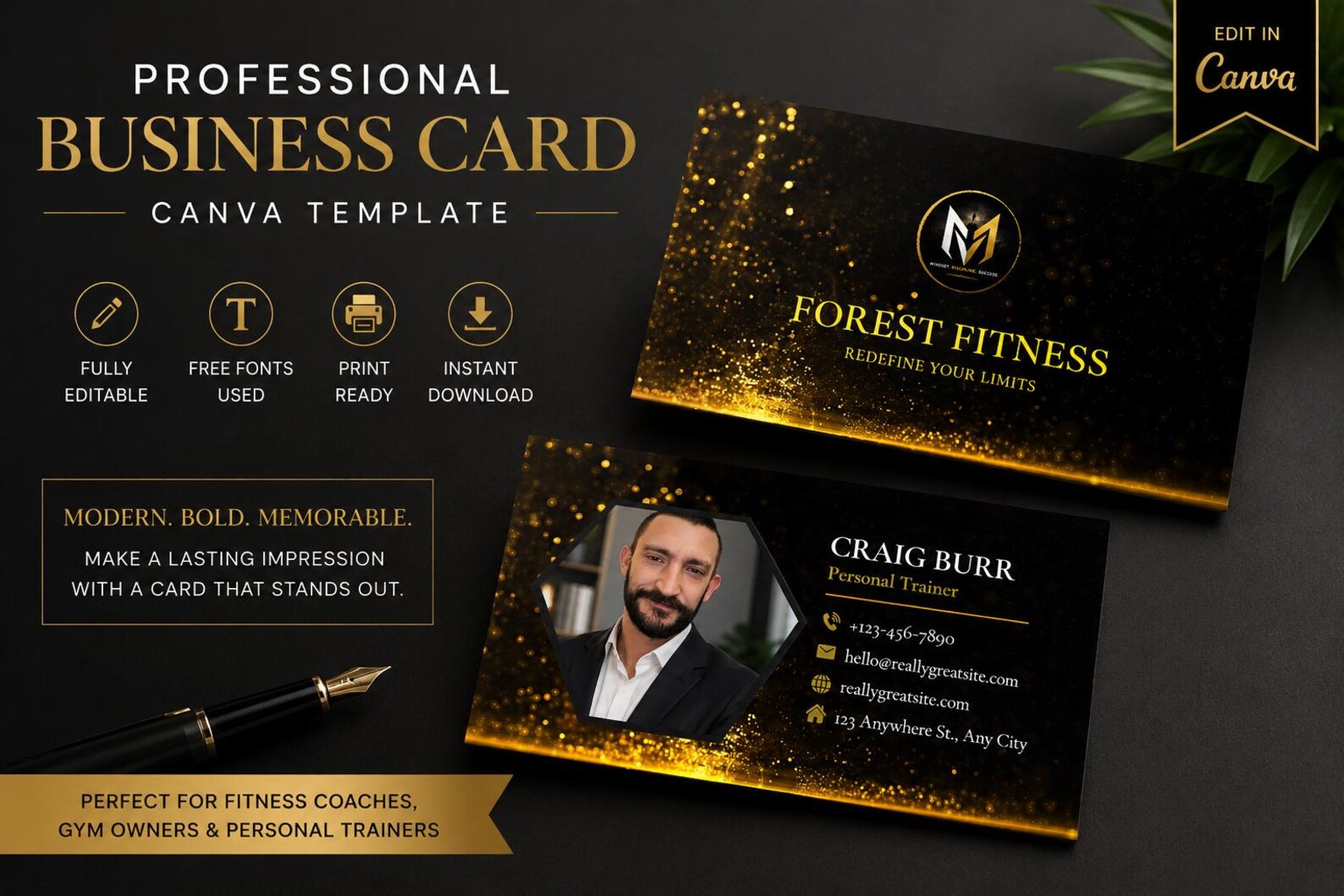 PLR/MRR Luxury Business Card Template Canva, Elegant Editable Business ...