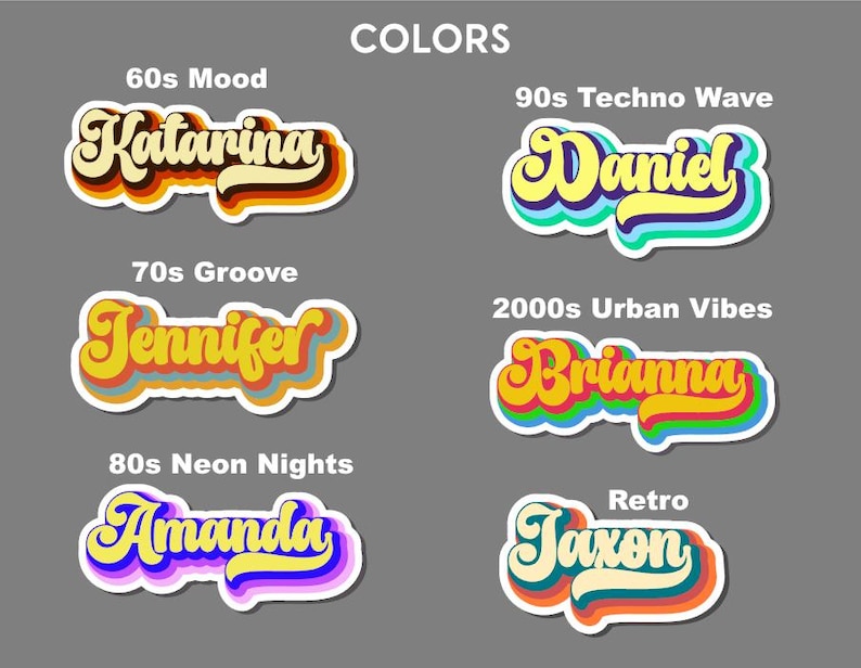 Retro Groovy Custom Name Text Sticker. School/childcare/college/work ...