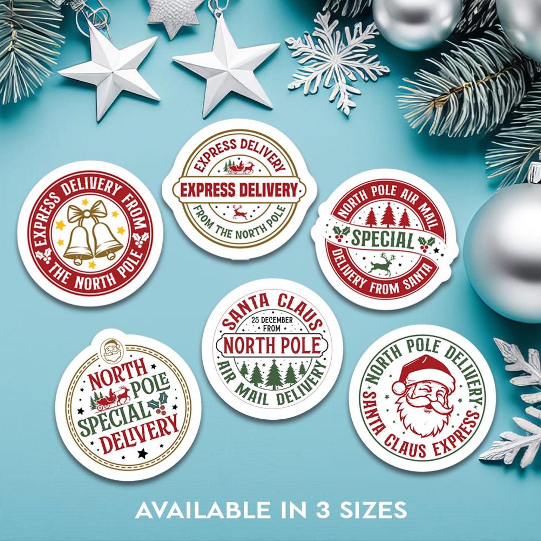 North Pole Express Mail Stickers | North Pole Stamps | Santa Seal - Etsy
