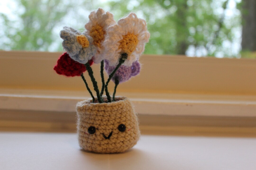 Crochet Flower Pot With Reversible Face - Handmade Plushie - Etsy