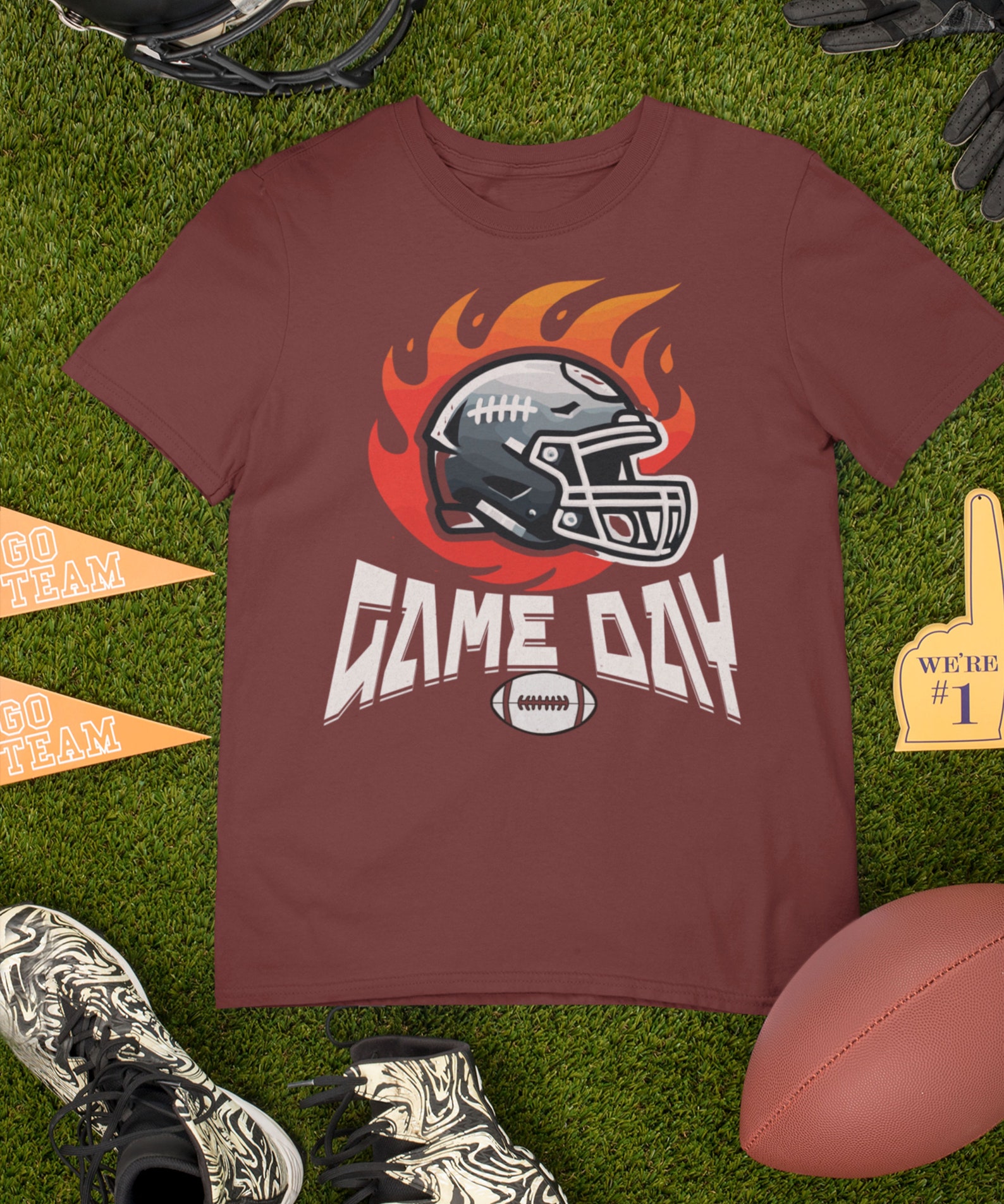 Game Day Football Helmet Flame T-shirt: Handmade Fan Apparel - Etsy