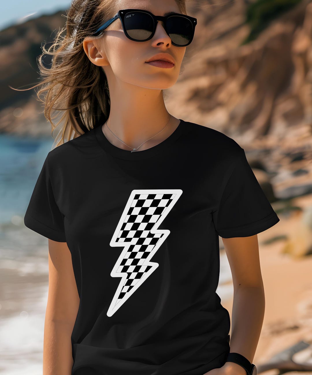 Checker Lightning Bolt Graphic Tee: Comfort Colors Vintage Wash - Etsy