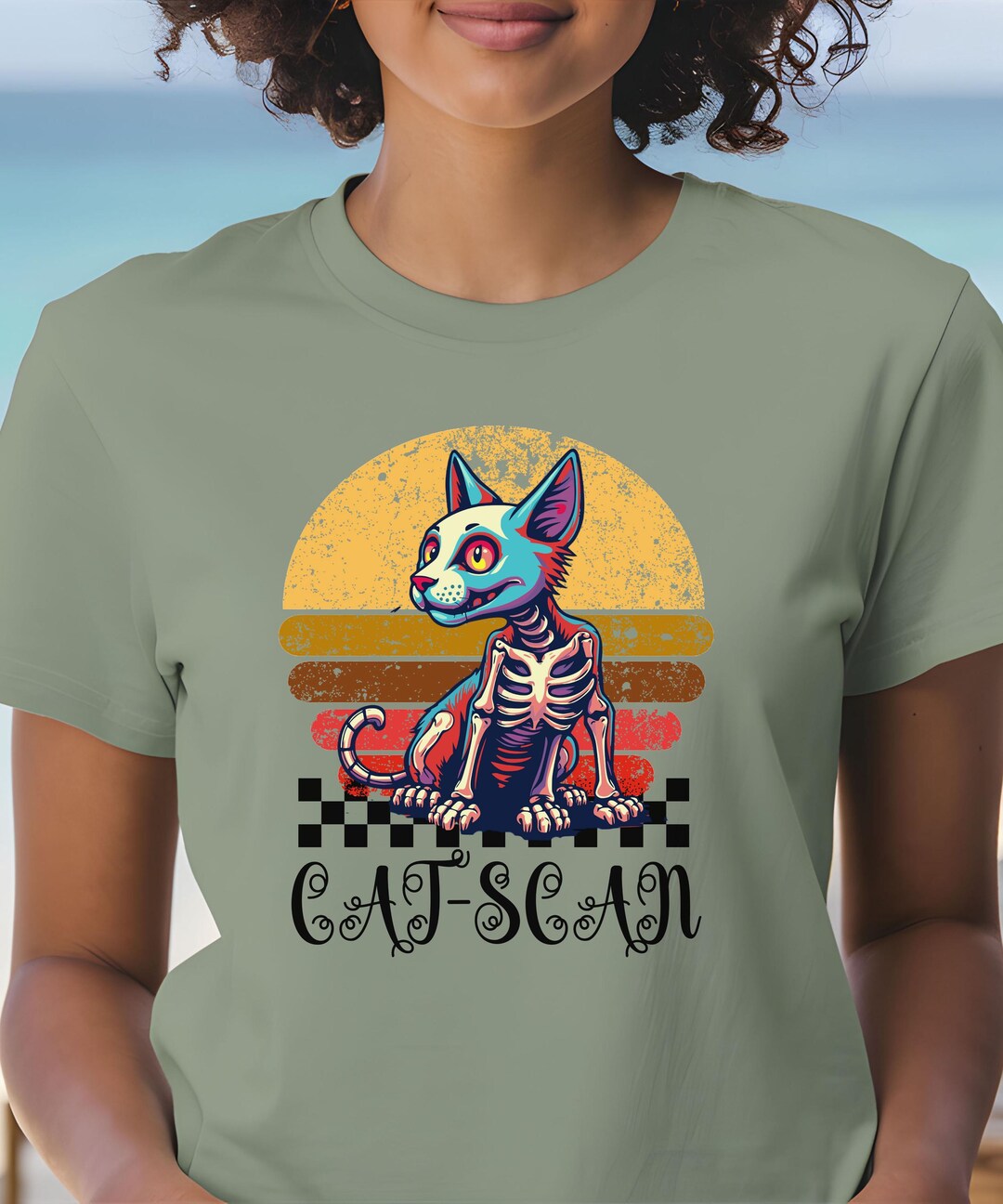 Cat-scan Skeleton Cat T-shirt, Retro Skeleton Cat Halloween Graphic Tee ...