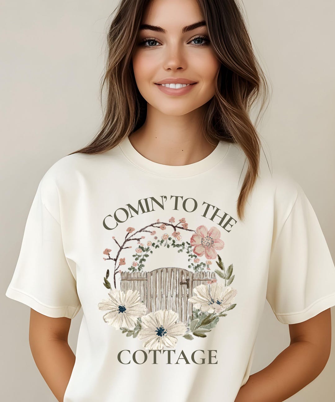 Cottagecore T-shirt, Floral Garden Gate, Whimsical Tee - Etsy