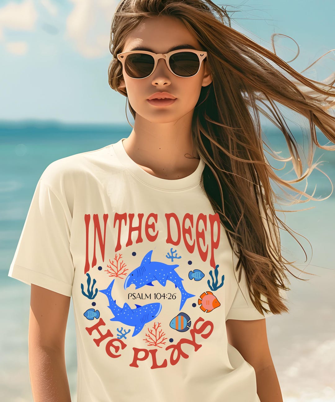 Ocean Shark Christian T-shirt, "in the Deep He Plays", Comfort Colors ...