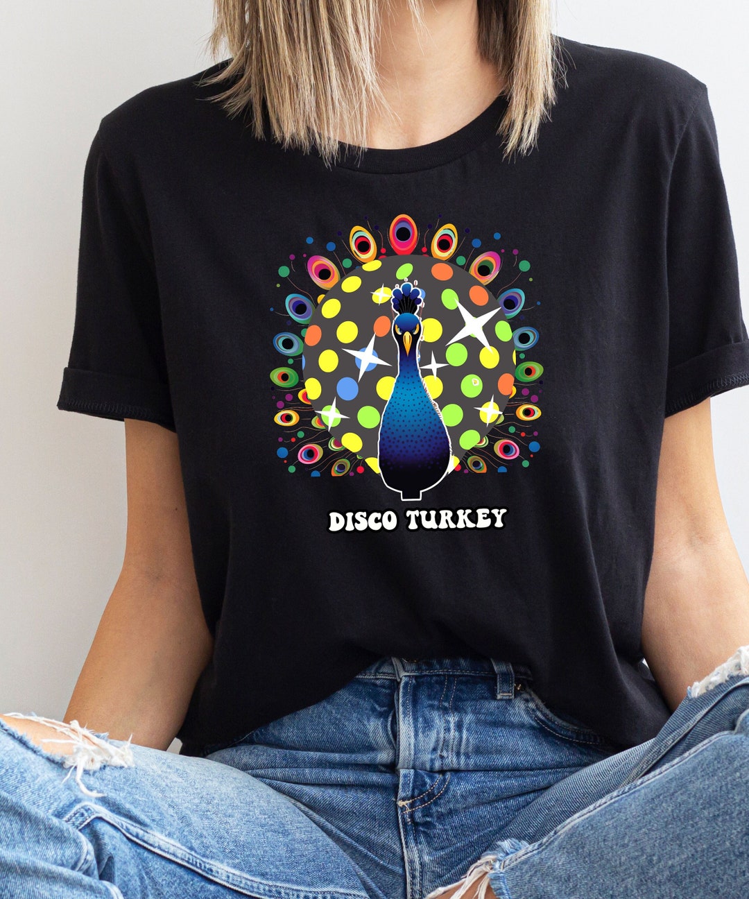 Disco Turkey Thanksgiving Tshirt Disco Ball Peacock Feather - Etsy