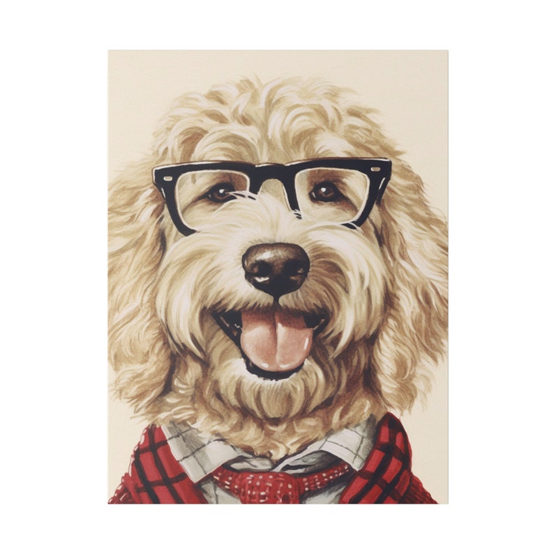 Goldendoodle in Eyeglasses Canvas Wall Art Painting for Dog Lover - Etsy