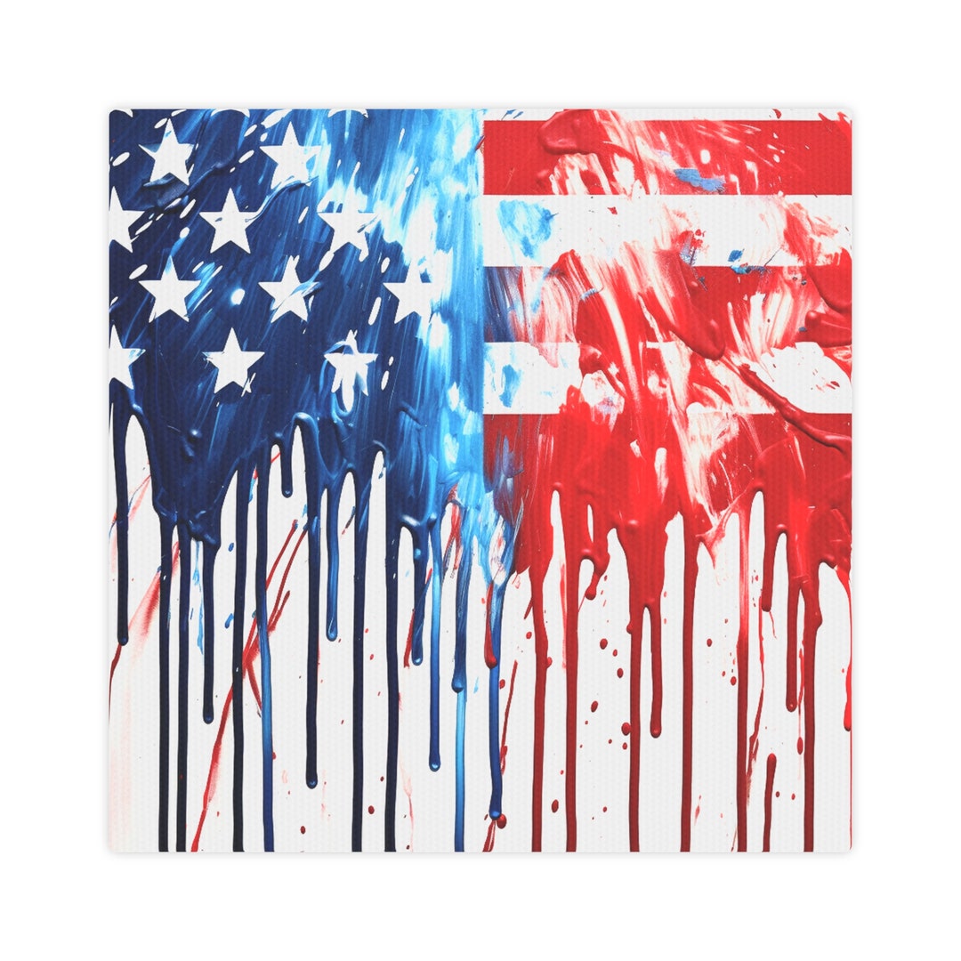American Flag Wet Dripping Paint Patriotic - Canvas Photo Tile - Etsy