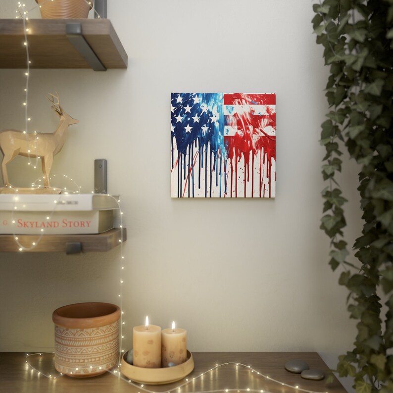 American Flag Wet Dripping Paint Patriotic - Canvas Photo Tile - Etsy