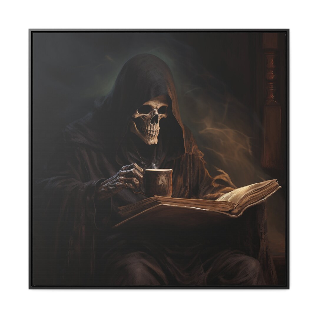 Grim Reaper Reading A Good Book Framed Canvas - Etsy