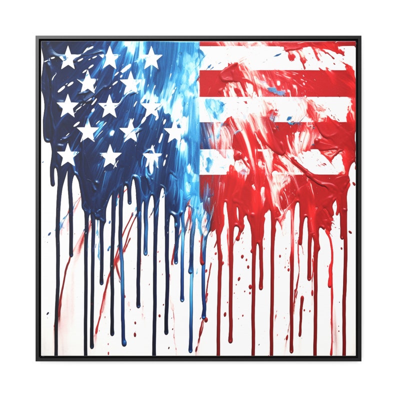 American Flag Wet Dripping Paint Patriotic Framed Canvas - Etsy