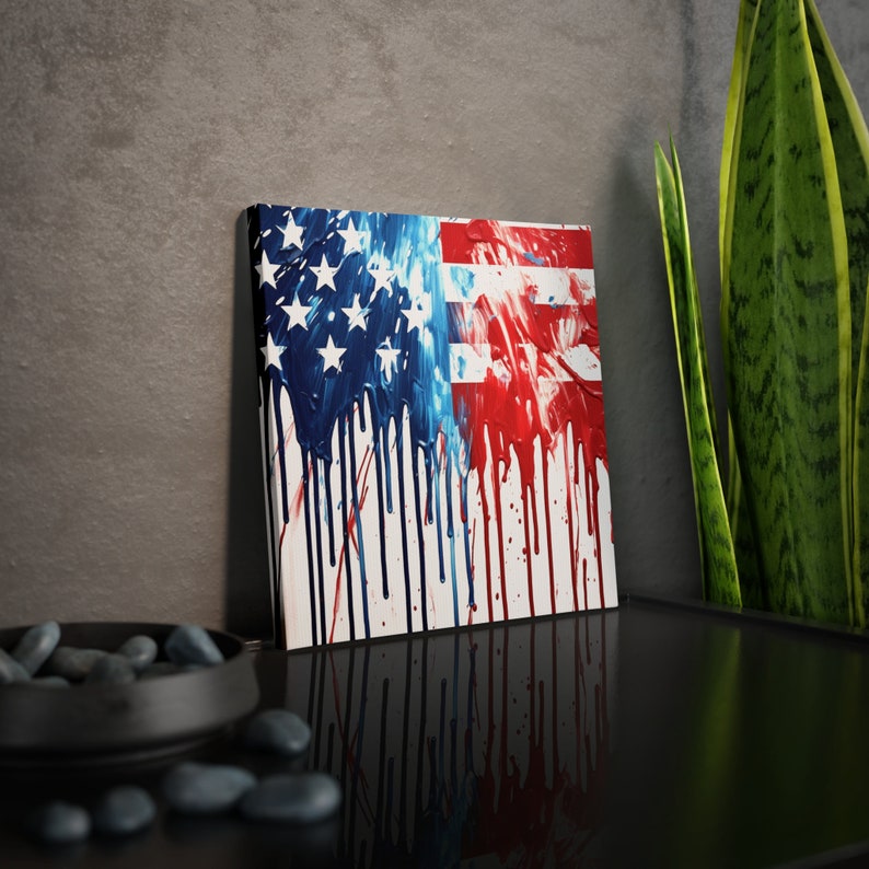 American Flag Wet Dripping Paint Patriotic - Canvas Photo Tile - Etsy