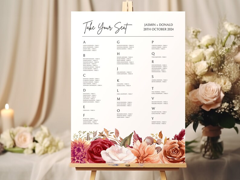 Editable Seating Chart 4 Sizes Printable Canva Template - Etsy