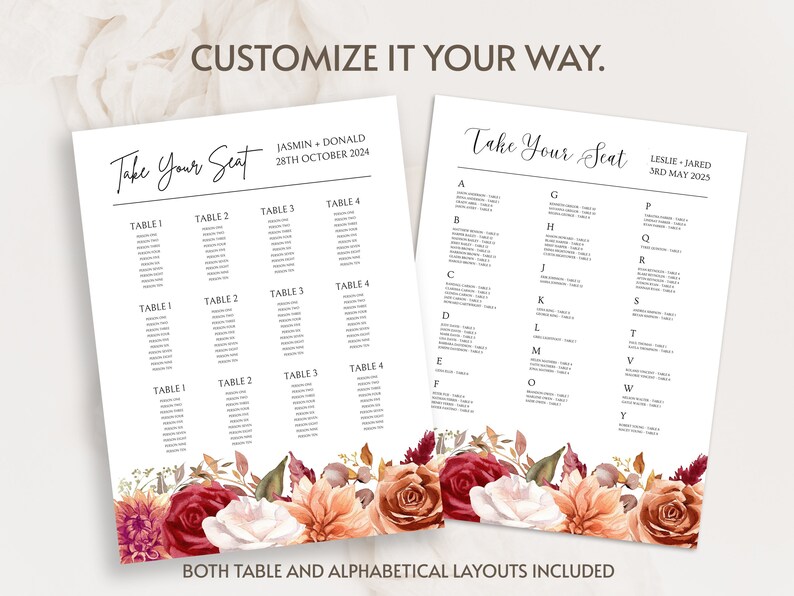 Editable Seating Chart 4 Sizes Printable Canva Template - Etsy