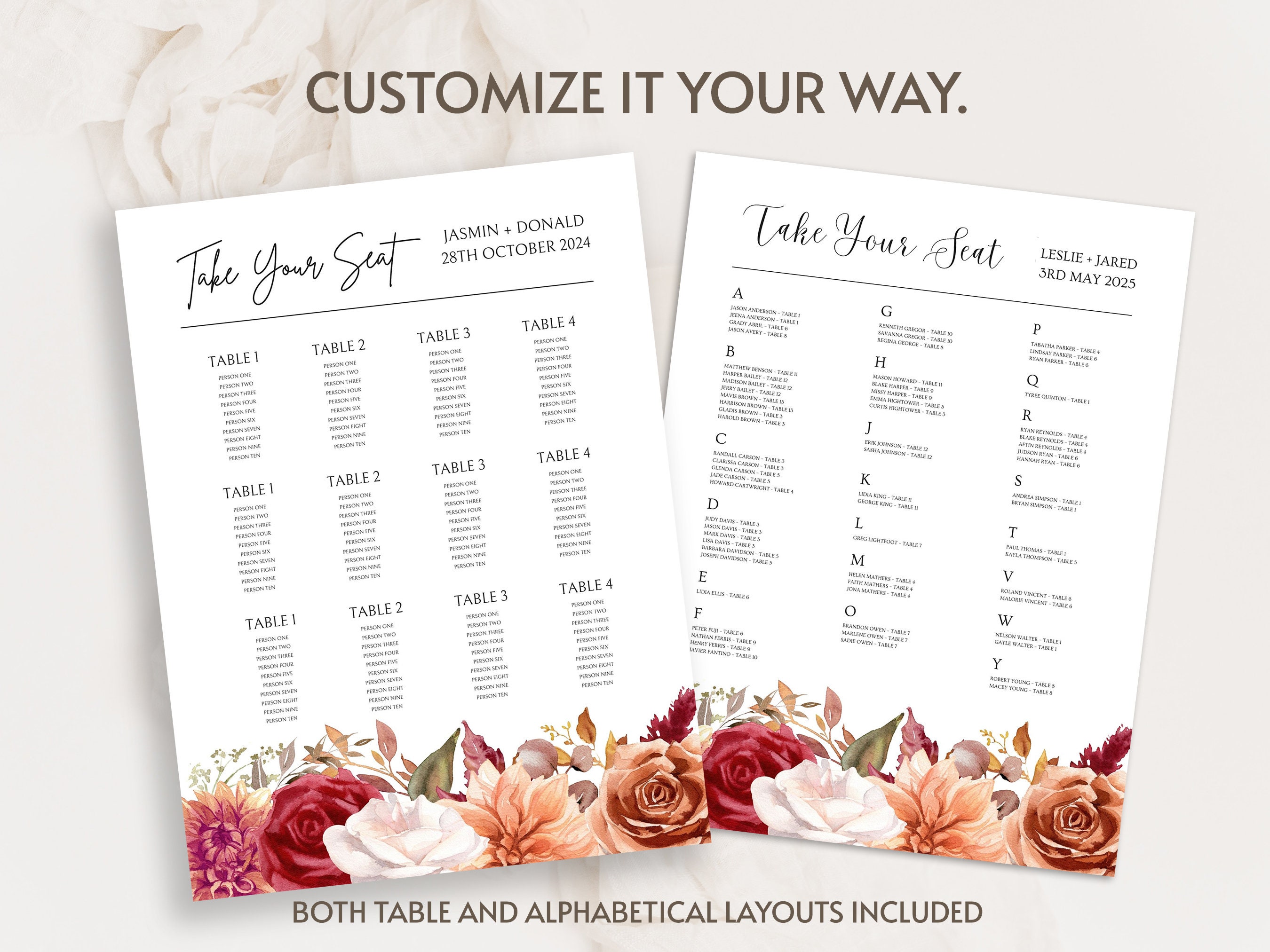 Editable Seating Chart 4 Sizes Printable Canva Template - Etsy