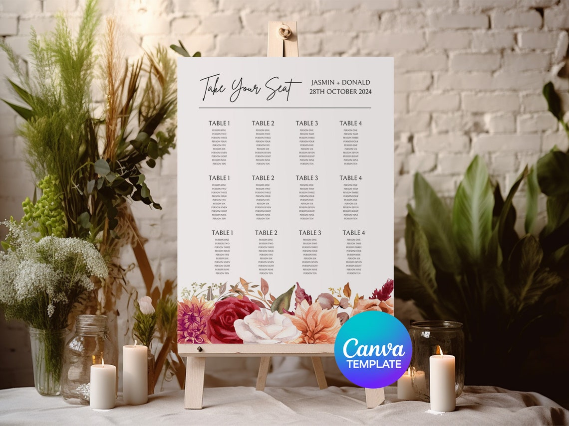Editable Seating Chart 4 Sizes Printable Canva Template - Etsy