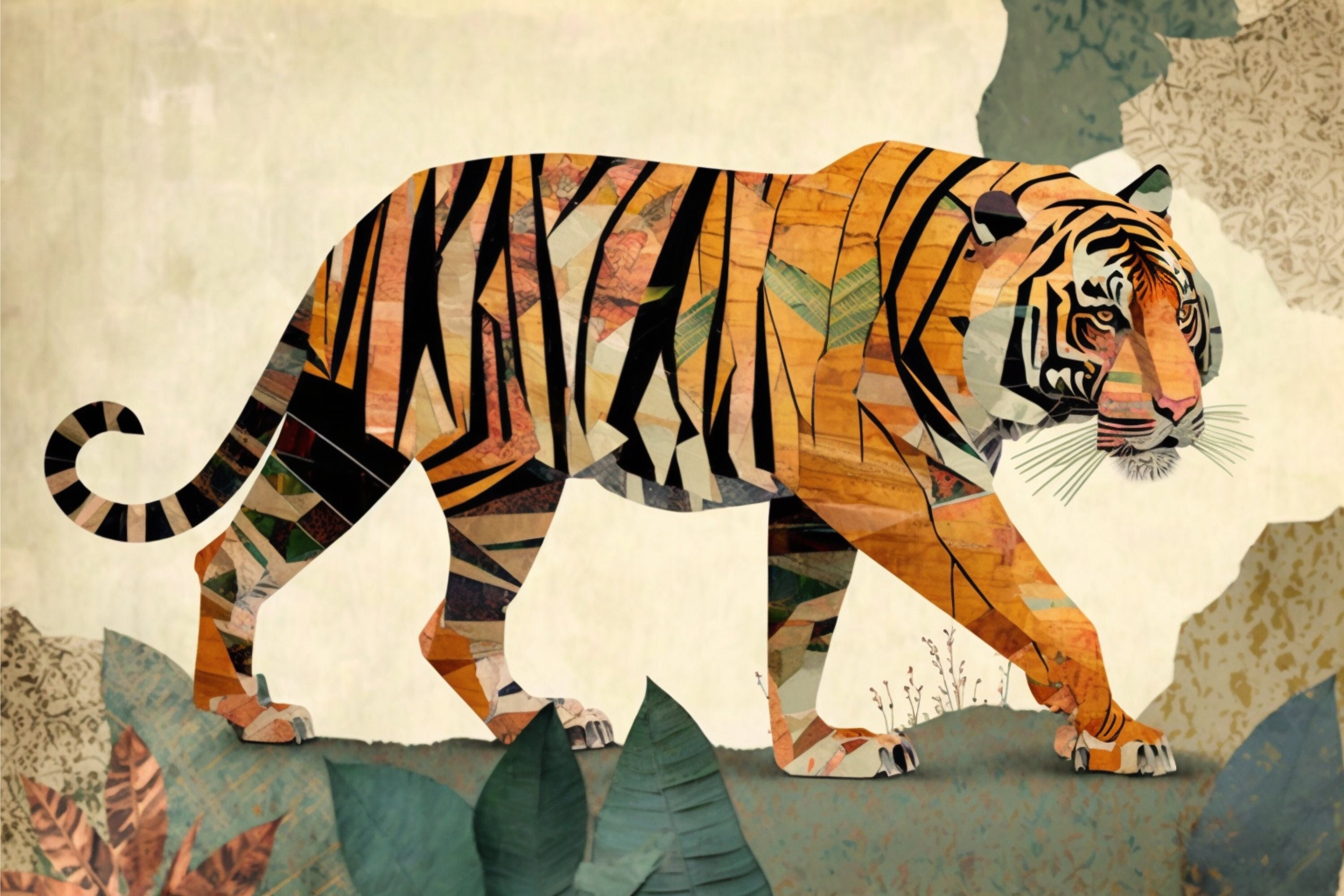 The Tiger, Digital Printable, Patchwork College of Tiger, Forest ...