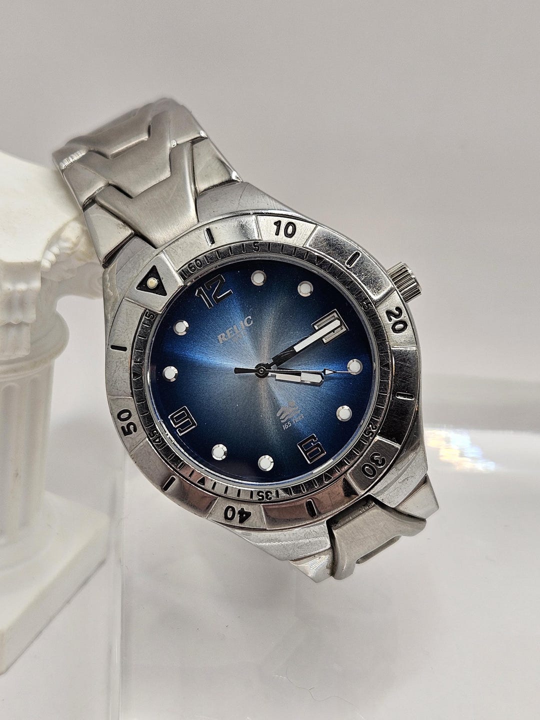 Early 2000s Y2k Retro Vintage Mens Stainless Steel Silver Blue Face ...