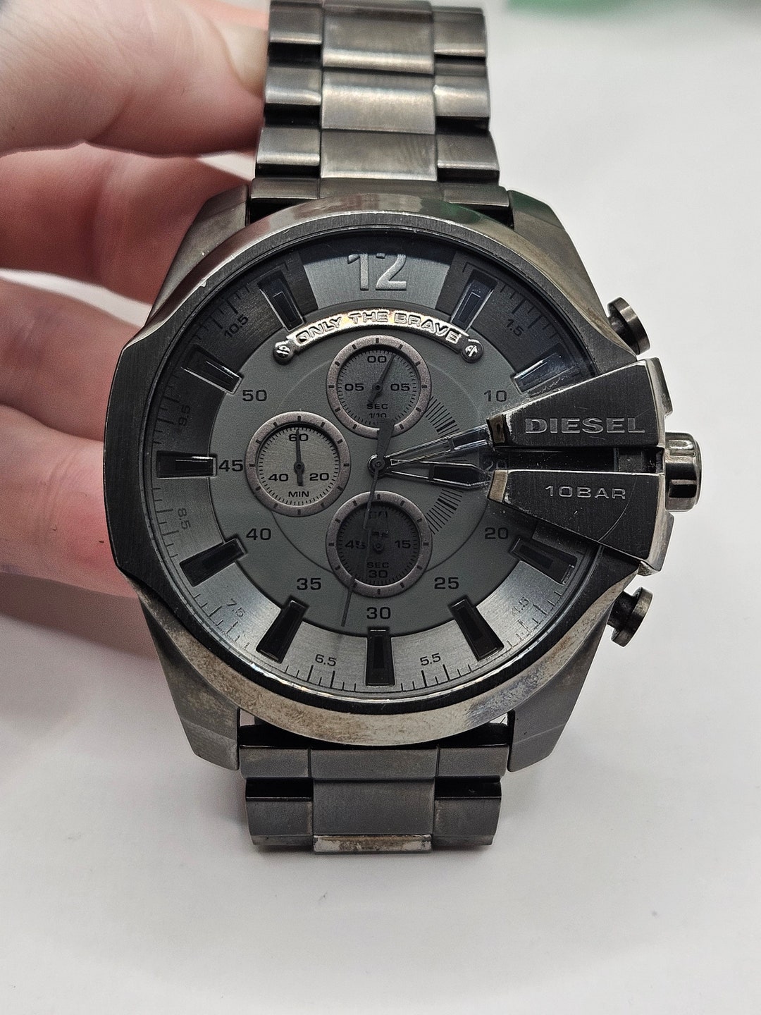 See Video 6.8oz Retro DIESEL mega Chief CHRONOGRAPH WATCH Gunmetal Grey ...