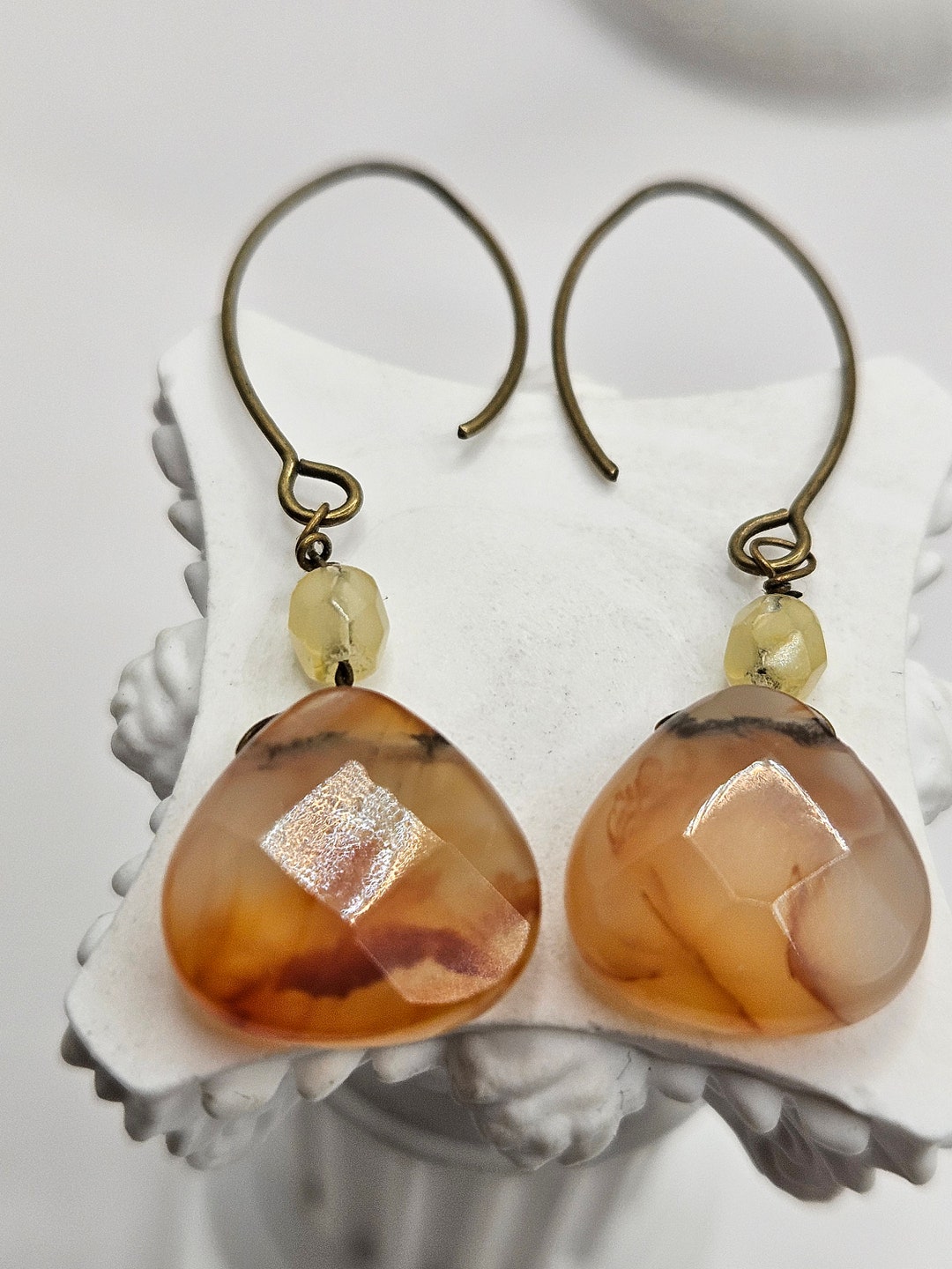 Vintage 1990s Natural Bohemain Modern Brass v Hook AGATE DANGLE ...