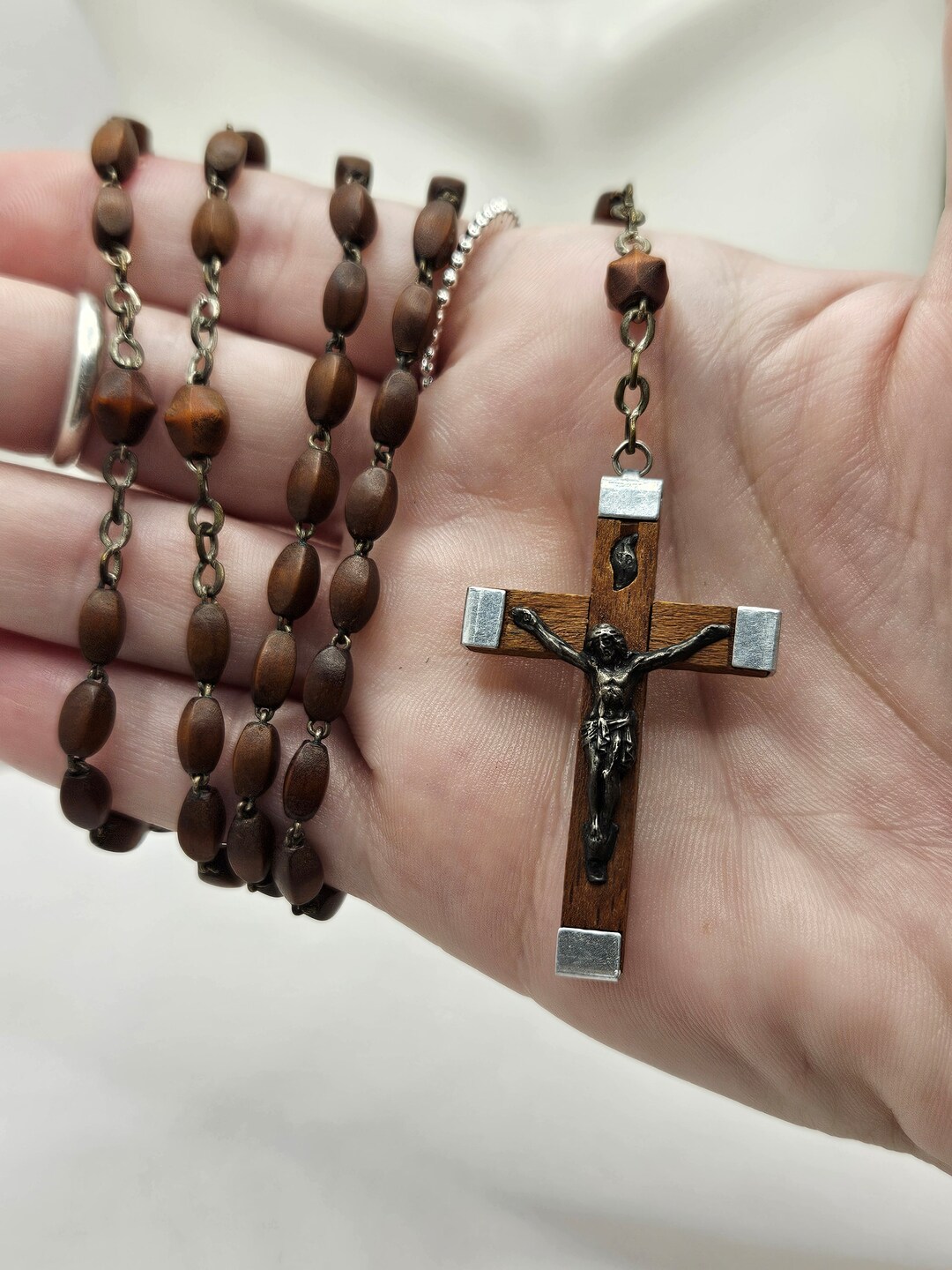 Antique 1950s Mid Century Vintage Signed france Lourdes Catholic BEADED ...