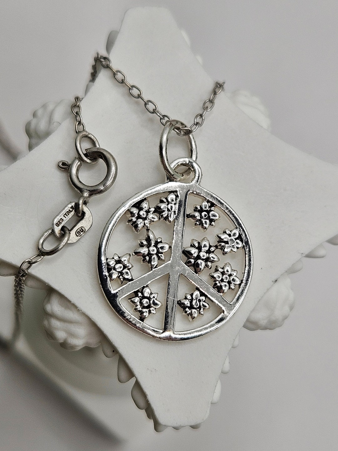 Y2k Early 2000s Vintage Modern Flower Power PEACE SIGN NECKLACE Floral ...