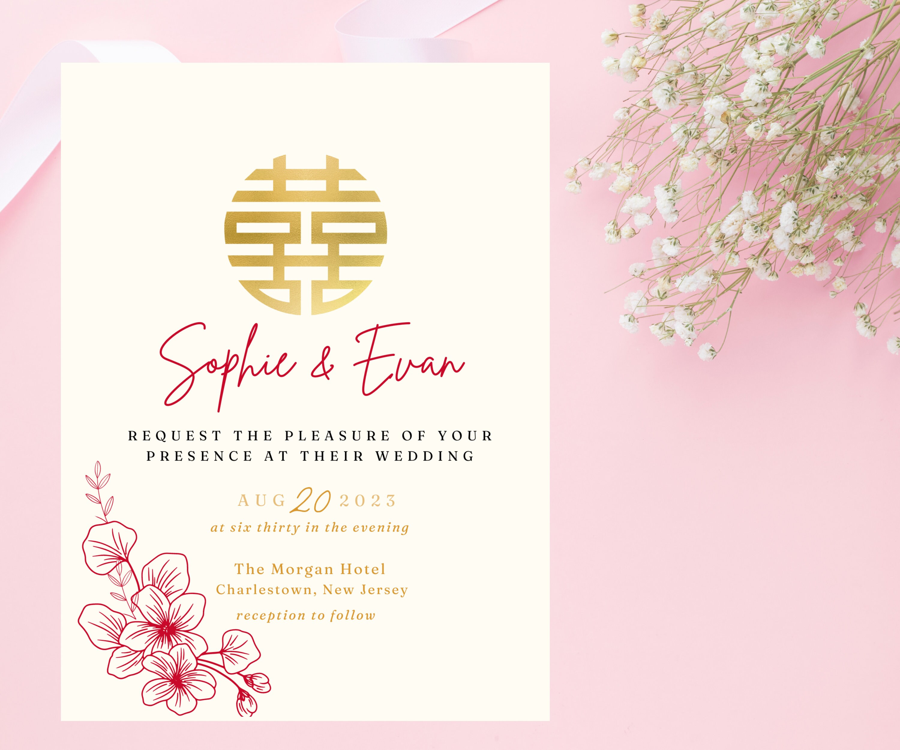 Bilingual Chinese Wedding Invitation Template Pack, Chinese and English ...