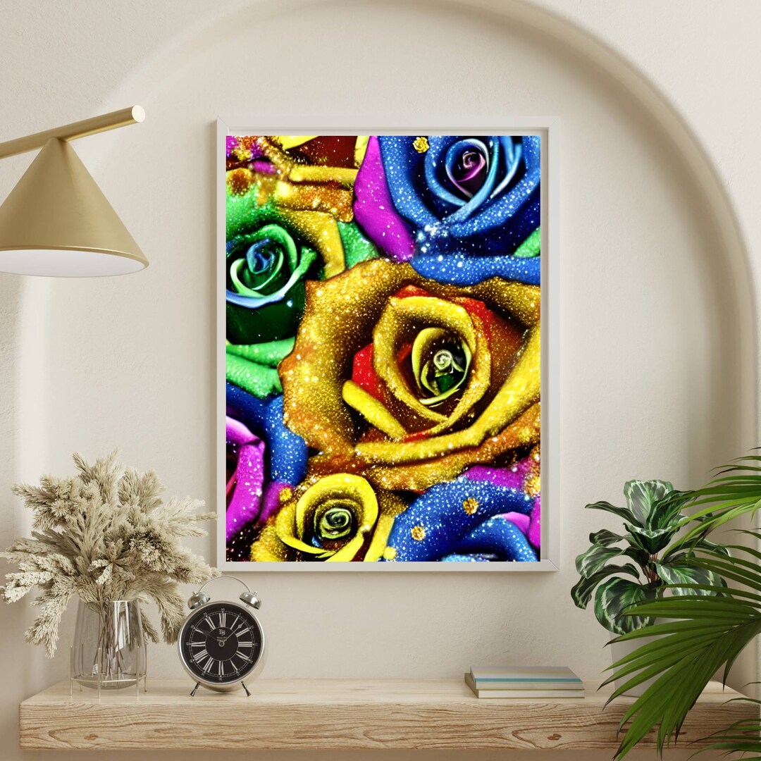 Rainbow Roses Printable Wall Art, Maximalist Wall Art, Bedroom Decor ...