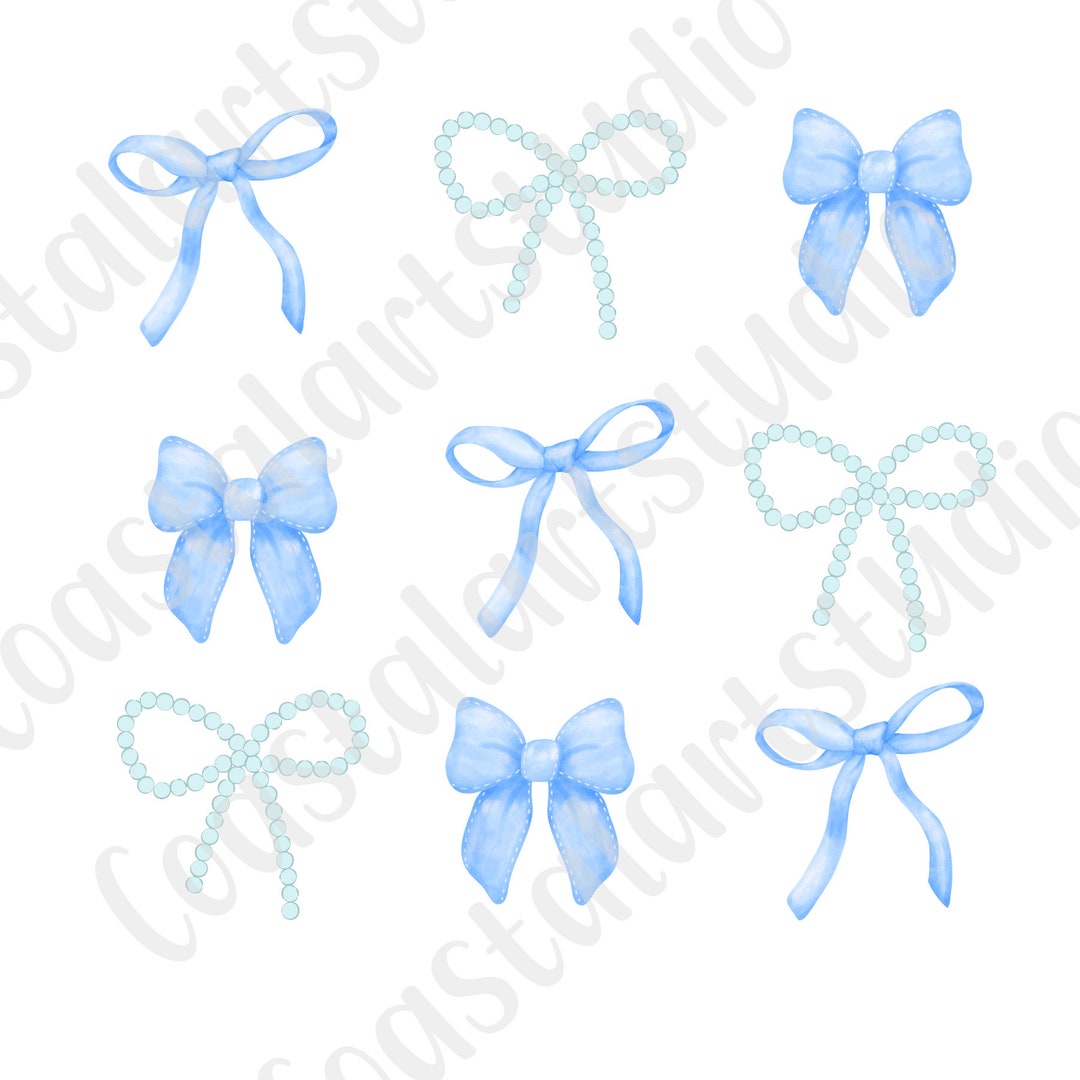 Blue Coquette Bows PNG Girly Preppy Sublimation Design Blue Ribbons ...