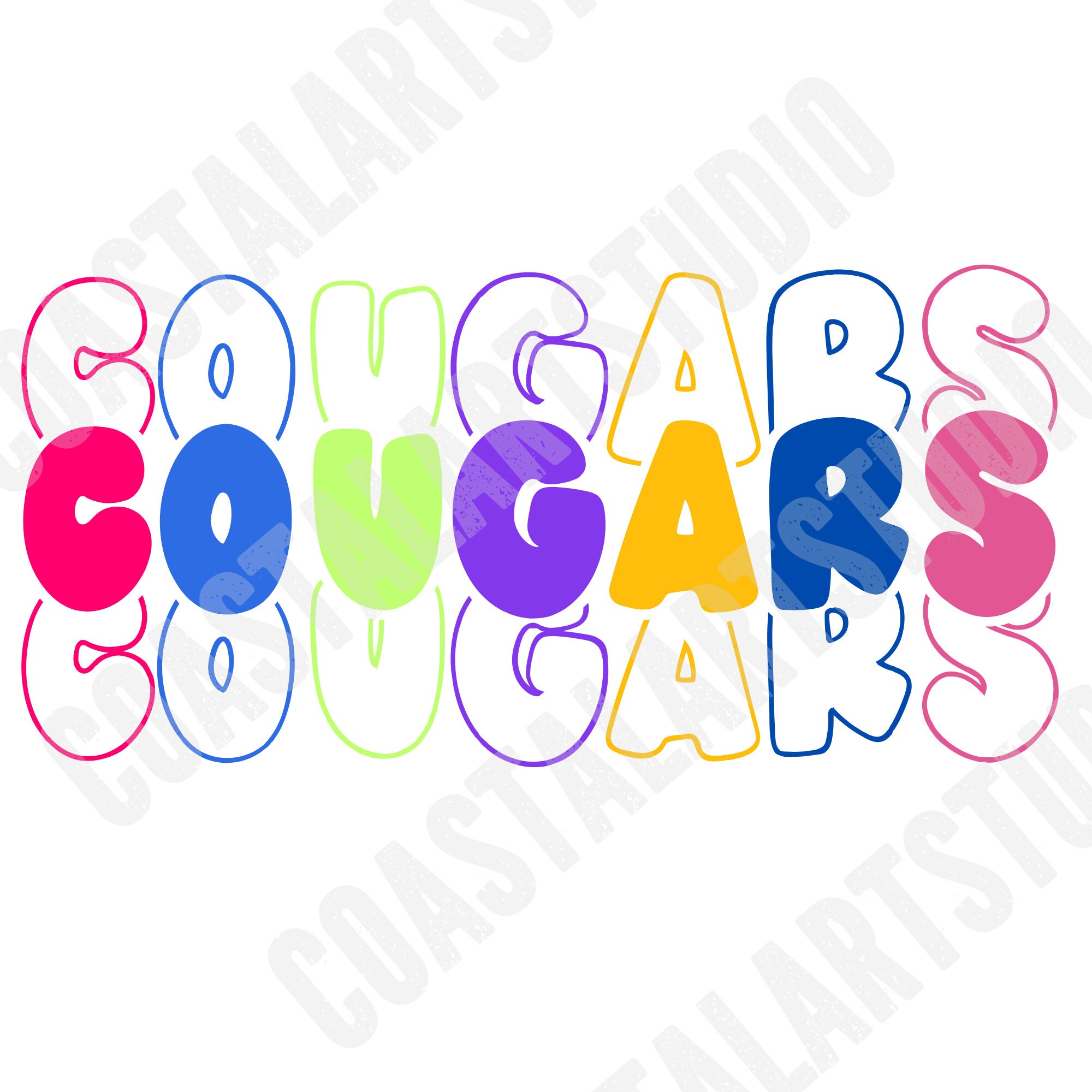 Cougars Colorful Stacked Font PNG Sublimation Design Team Mascot ...
