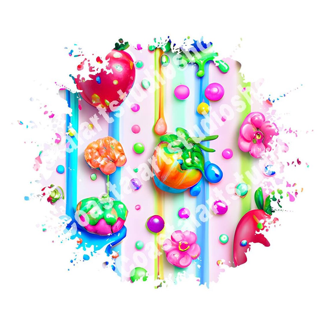 Kawaii Fruit Splatter PNG Cute Cartoon Fruit Background Sublimation ...