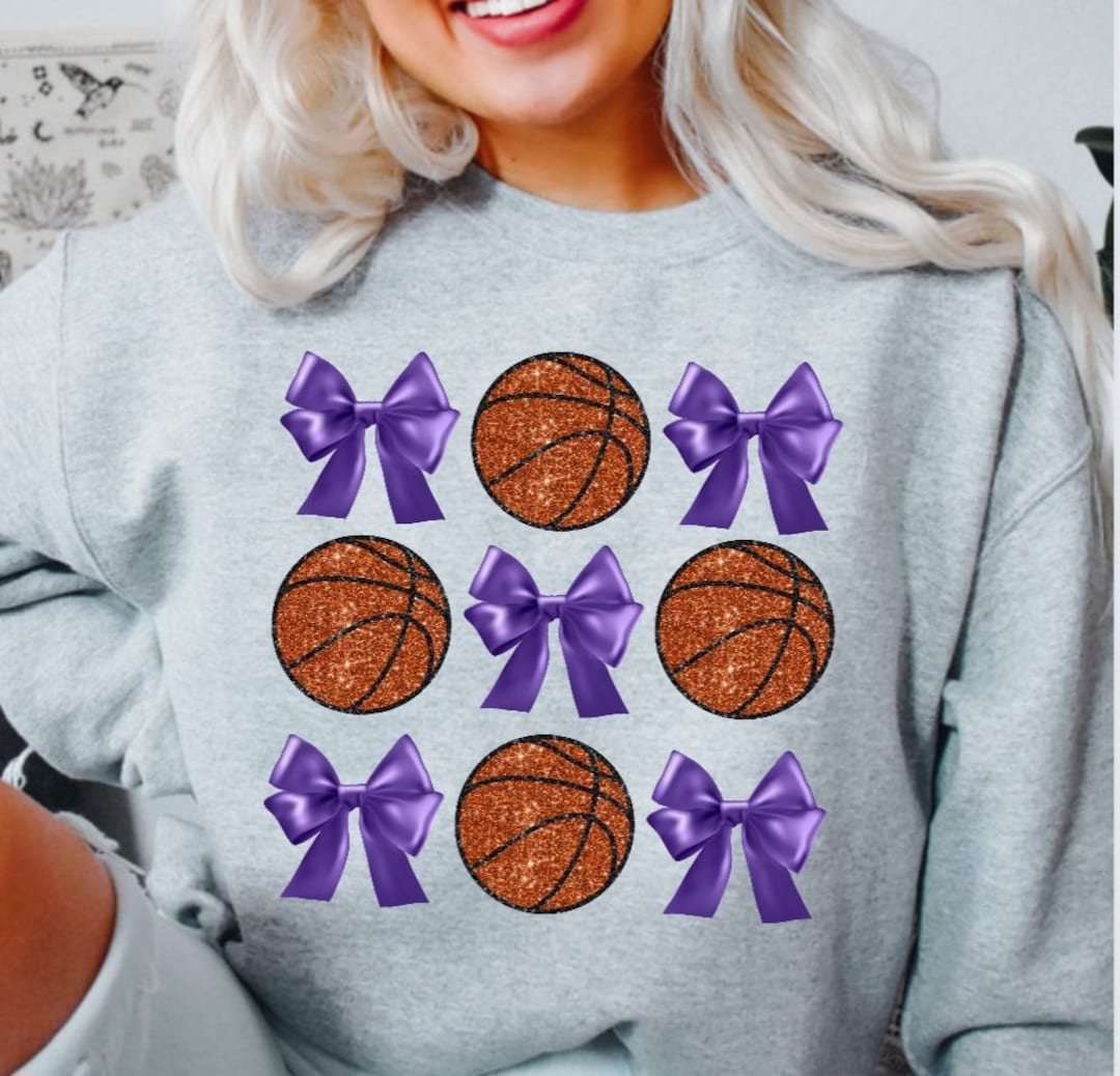 Faux Glitter Basketball Coquette Bow PNG Purple Bow School Spirit ...