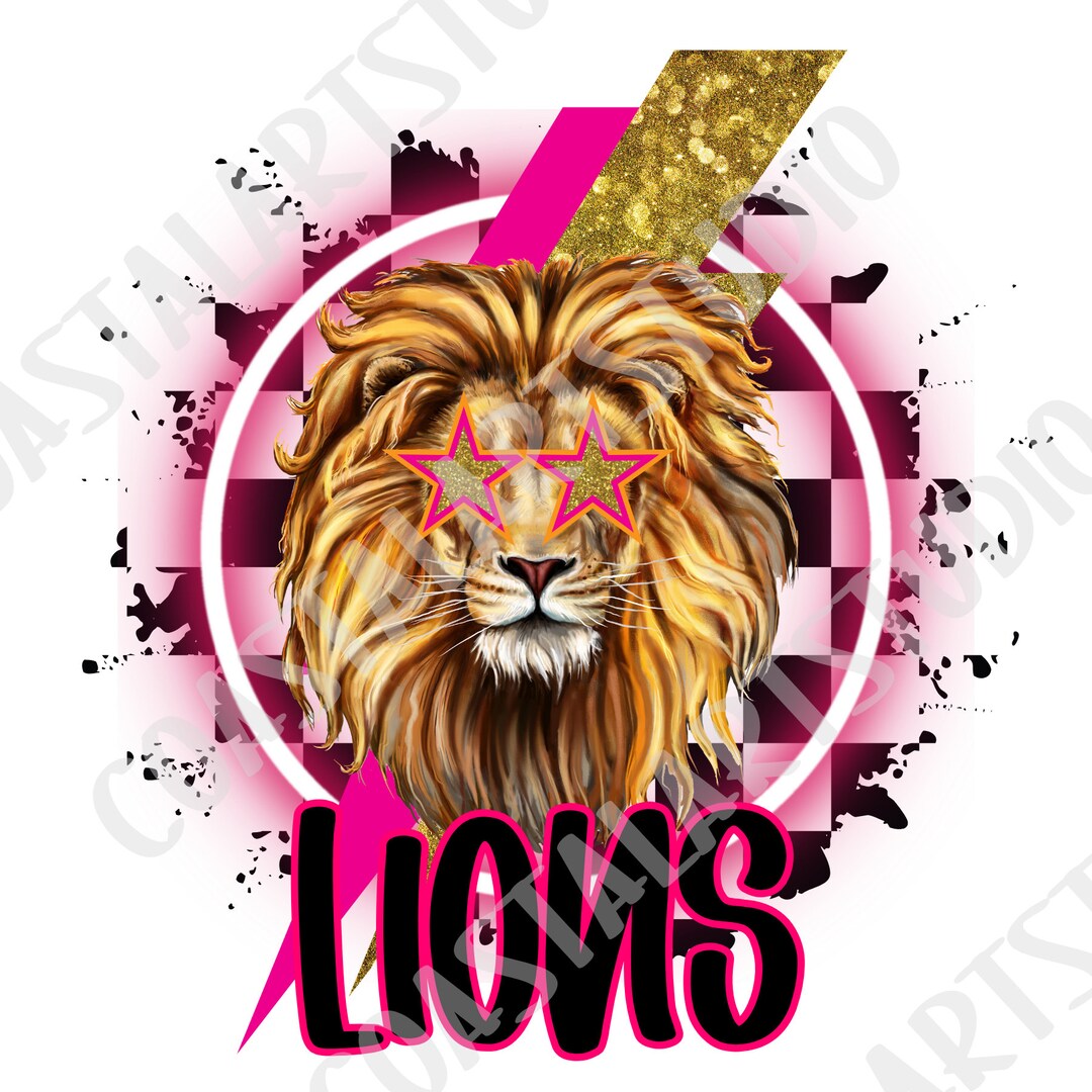 Lions PNG Pink Neon Sublimation Design Retro Groovy Lions Graphic Team ...