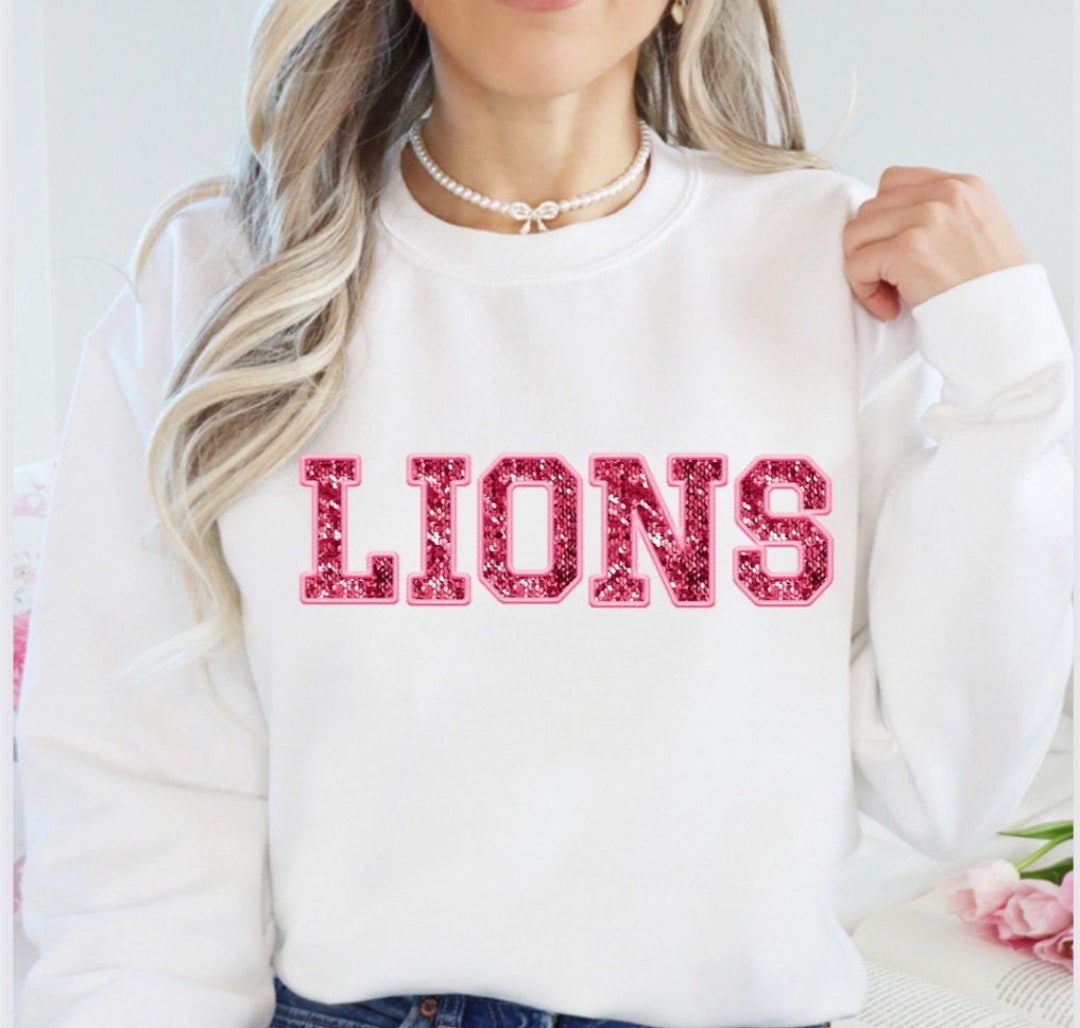 Lions Pink Faux Glitter Embroidery PNG Pink Lions Sublimation Design ...