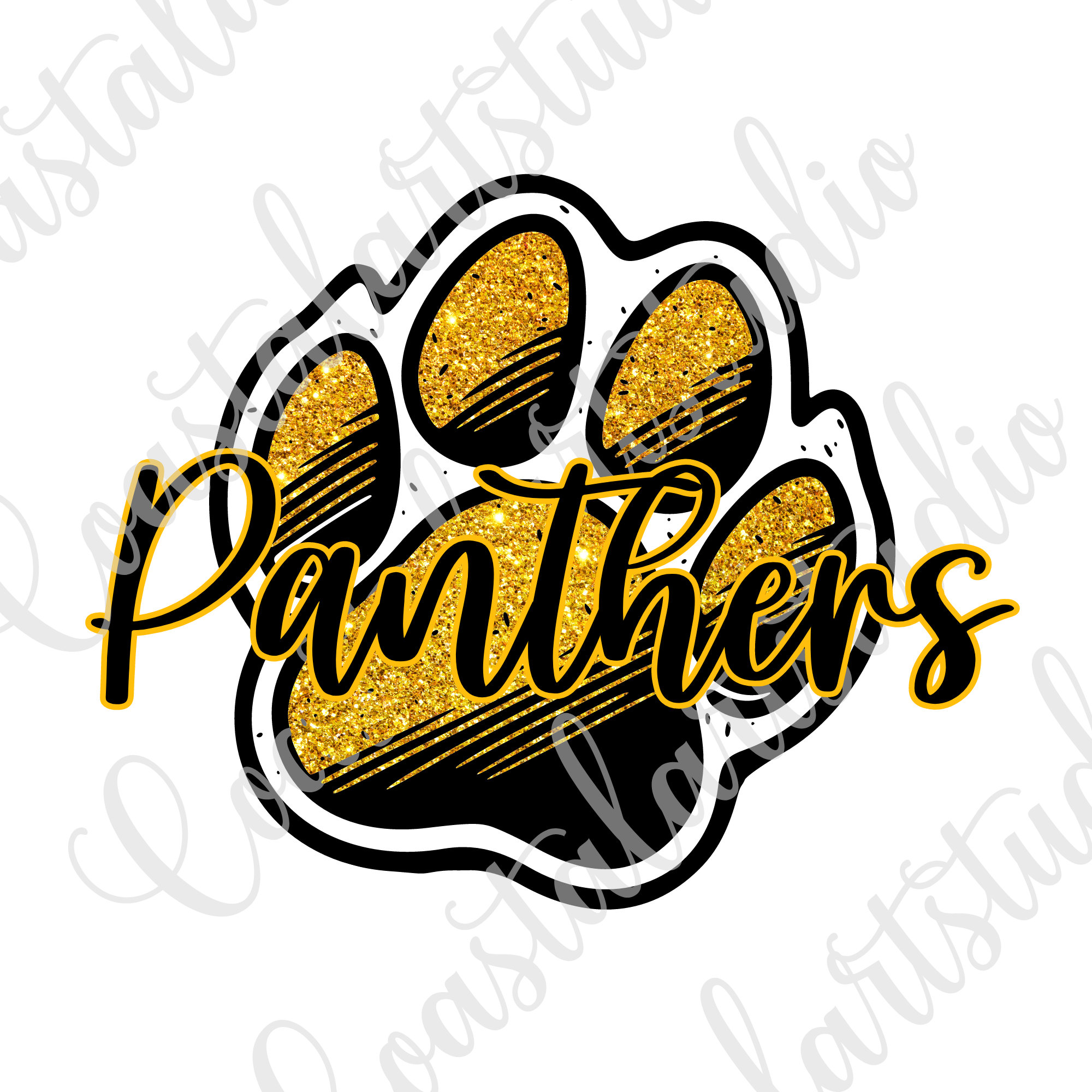 Panthers Paw Print PNG Black Gold Sublimation Design Sports Mascot Png ...
