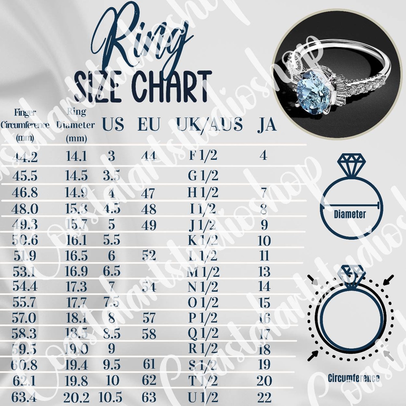 Ring Size Chart, International Ring Size Chart Digital Download ...