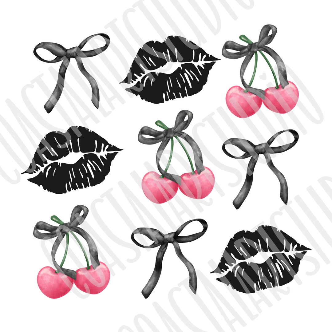 Dark Coquette PNG Black Bows Pink Cherries Clipart Goth Coquette ...