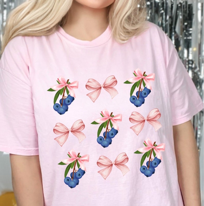 Blueberry Coquette PNG Preppy Pink Bow Blueberry Sublimation Design ...