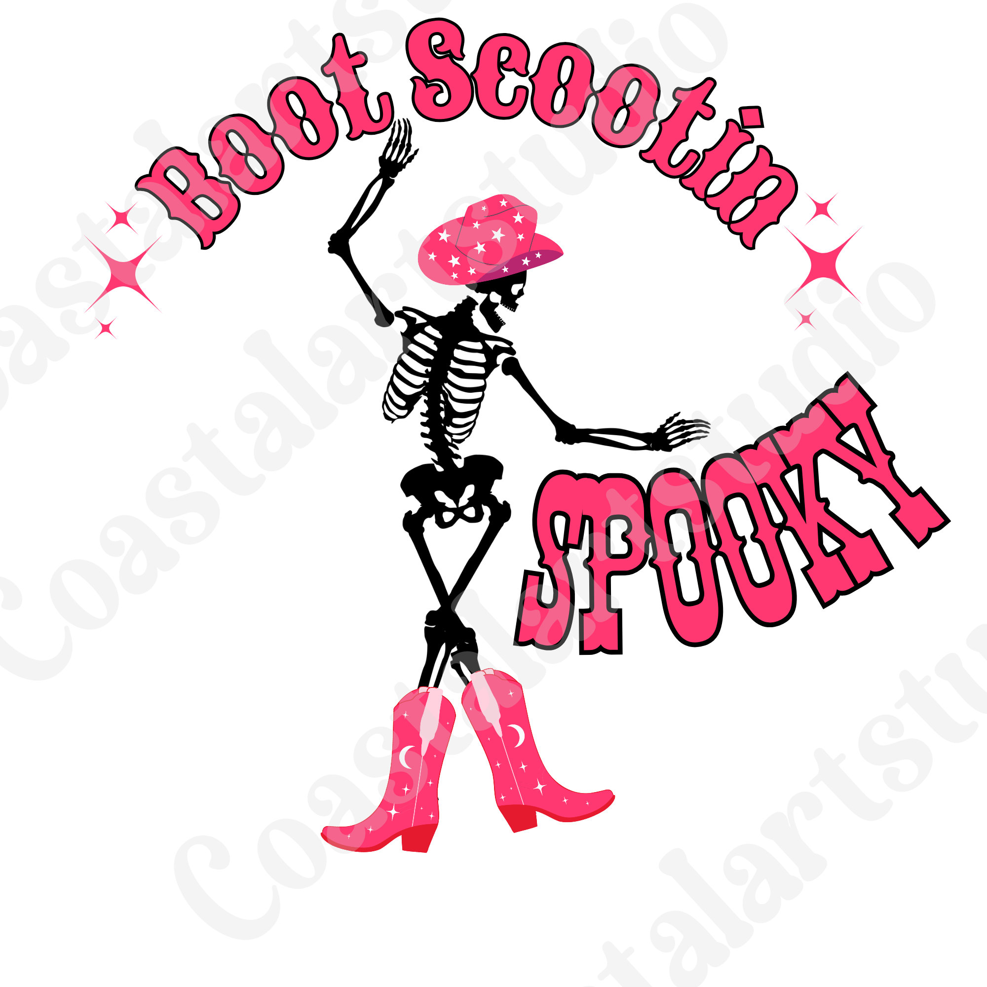 Boot Scootin Spooky PNG Cowgirl Skeleton Sublimation Design Pink ...