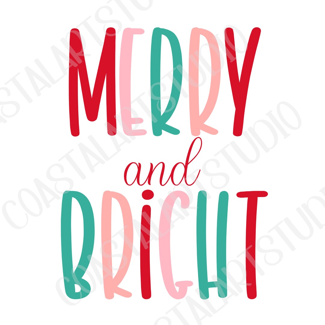 Merry and Bright Christmas PNG SVG Digital Download Preppy Holiday ...