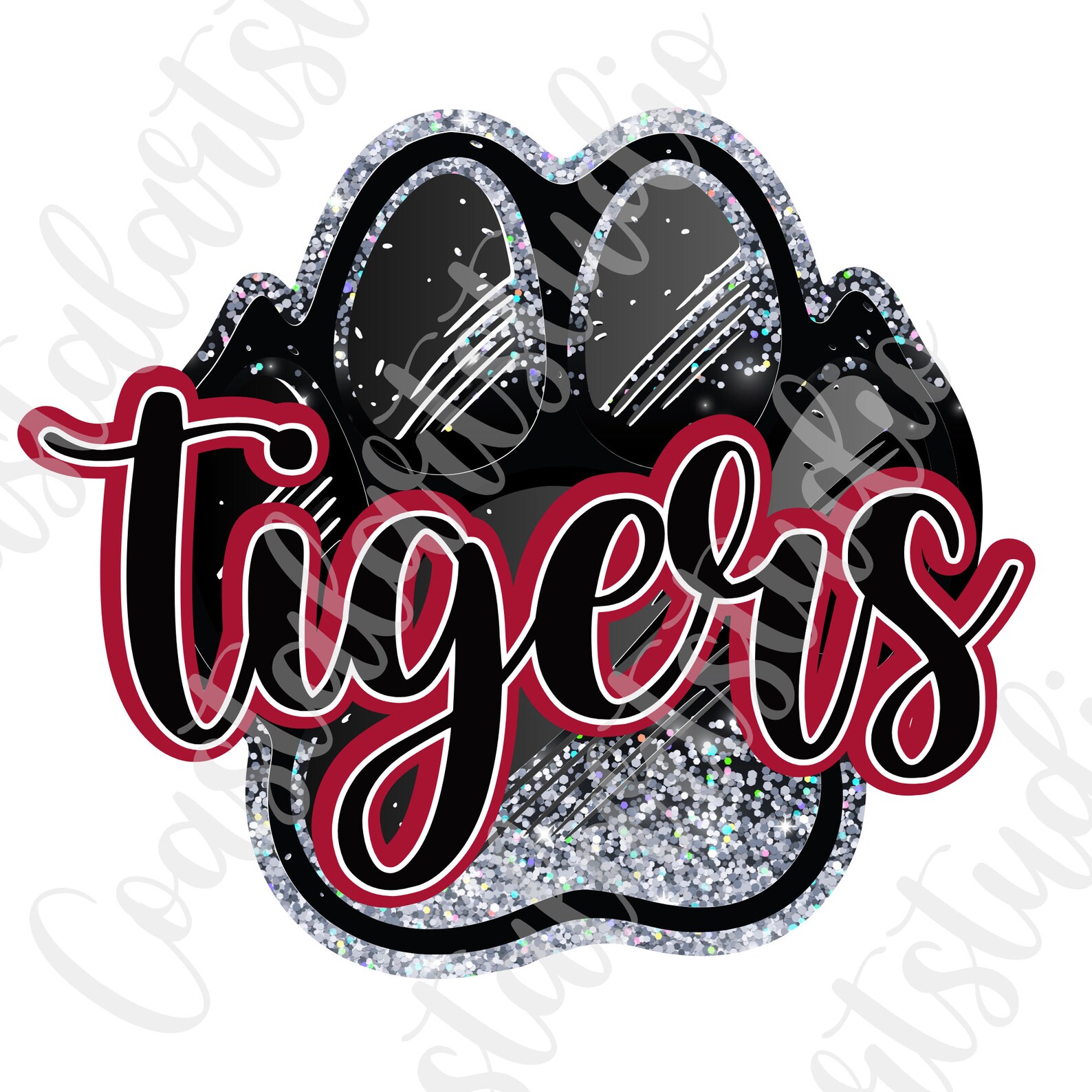 Tigers PNG Sublimation Design Red Black Silver Tiger Paw PNG Sports ...