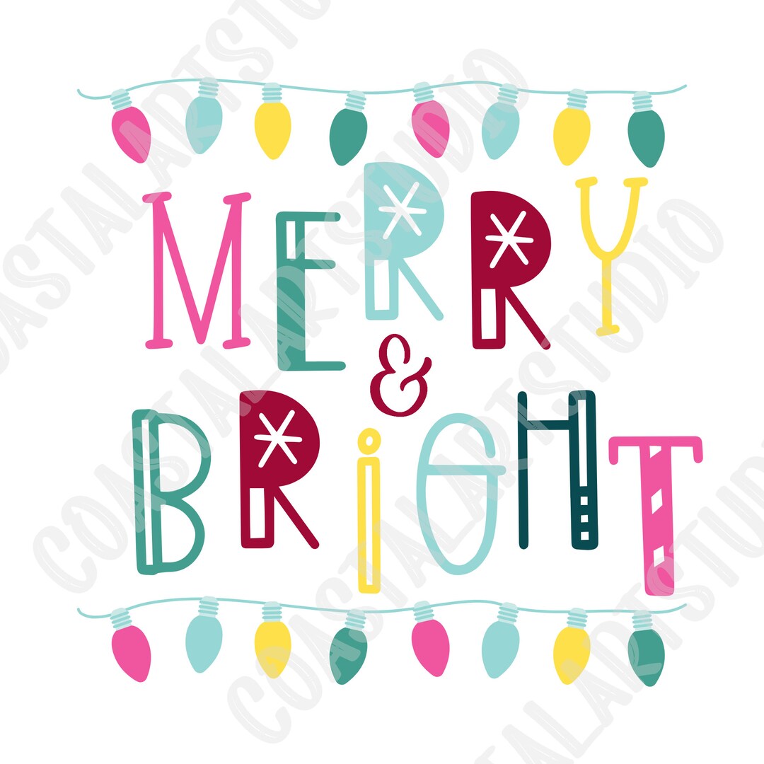 Merry and Bright PNG Christmas Lights Sublimation Design Colorful ...