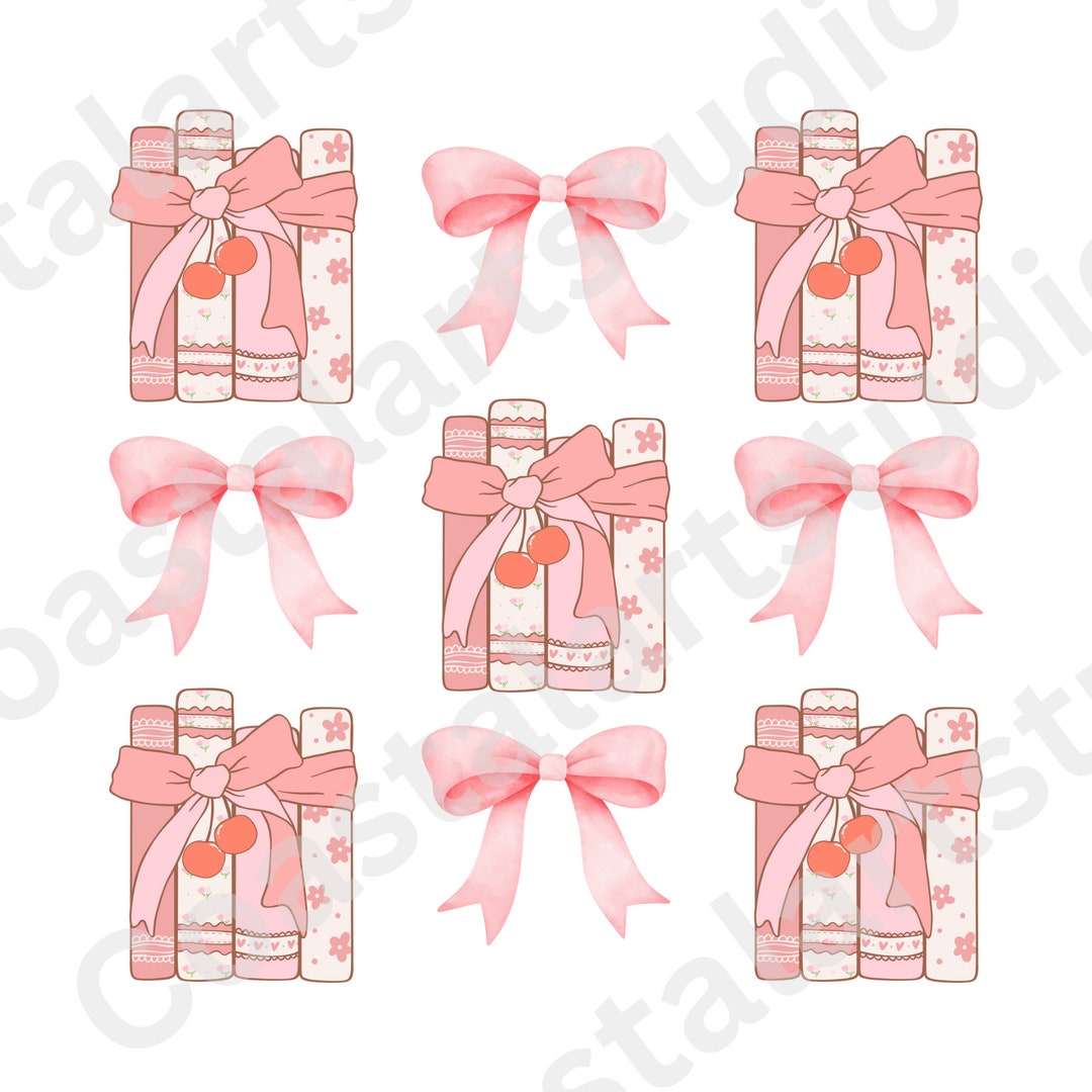 Coquette Bookish PNG Pink Bows Preppy Sublimation Design Dollette ...