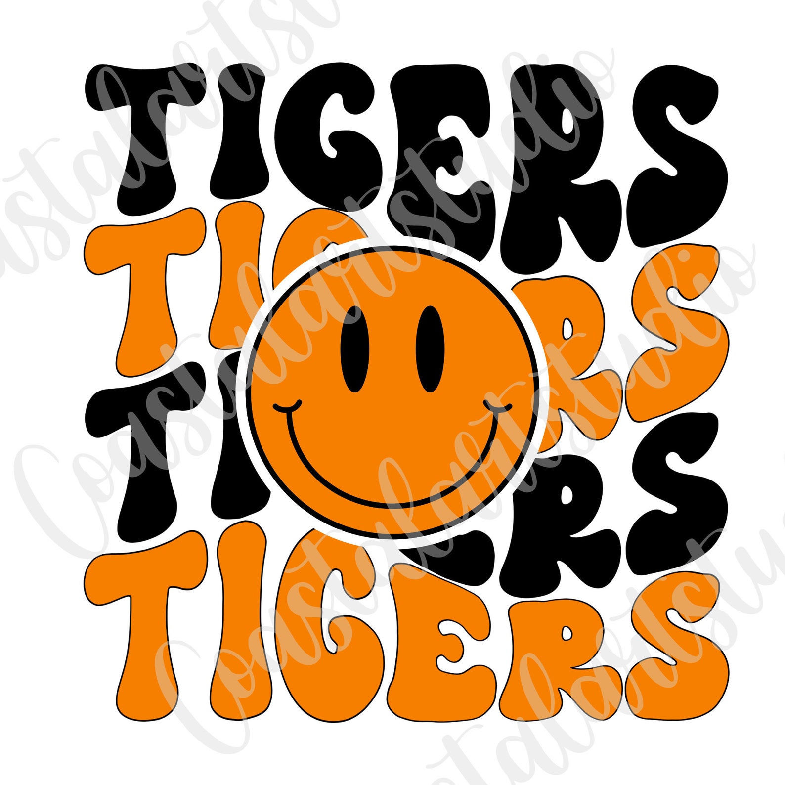 Tigers PNG Retro Wavy Font Sublimation Design Black Orange Tigers ...