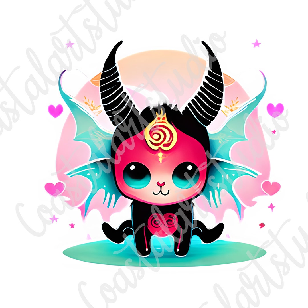 Pastel Goth Kawaii Demon Clipart PNG File Baby Baphomet Digital Design ...