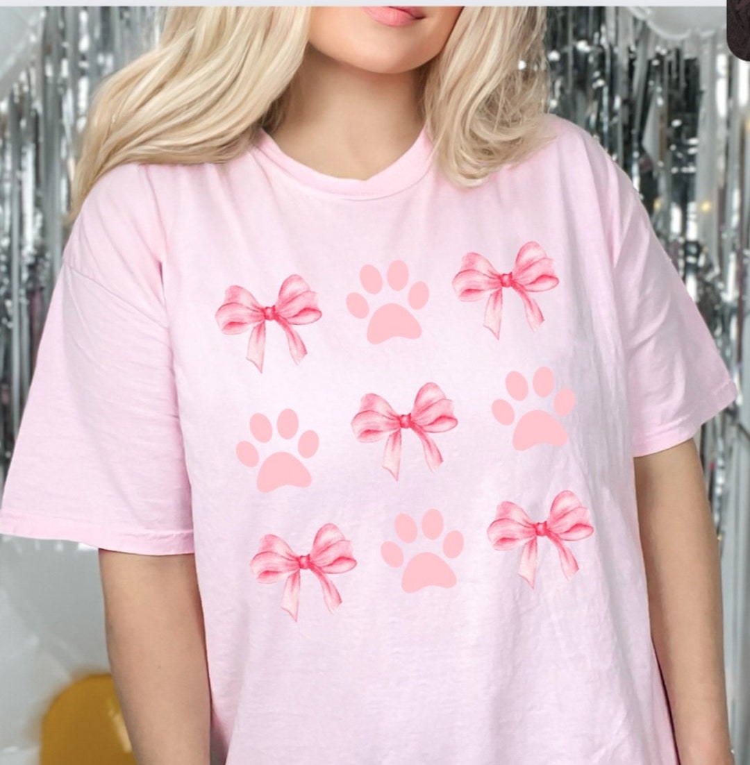 Coquette Paw Print PNG Preppy Pink Bow Sublimation Design Sports ...