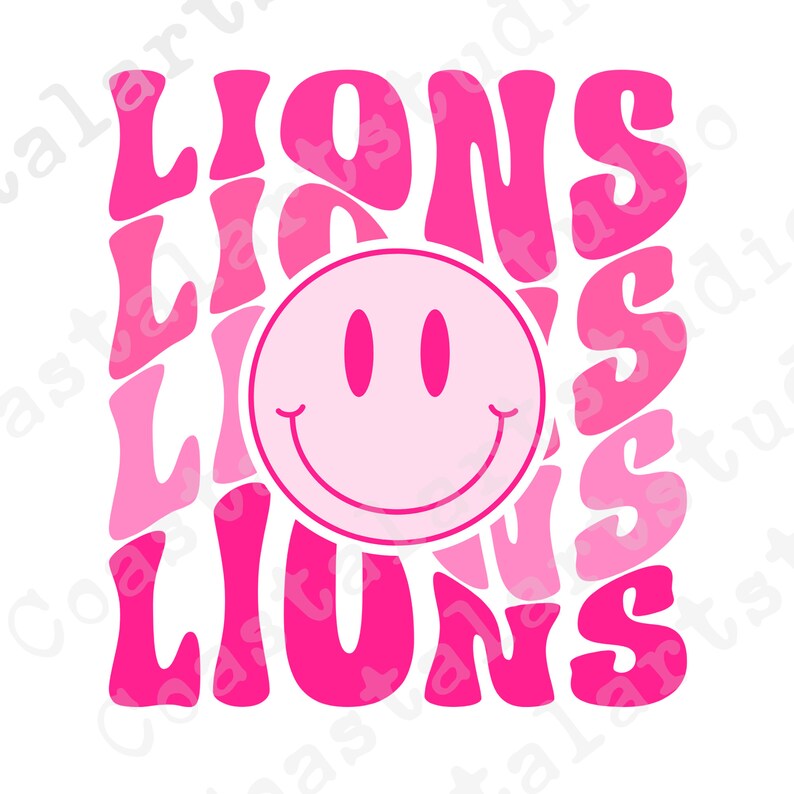 Lions Pink PNG Retro Wavy Font Sublimation Design Pink Sports Png Lions ...