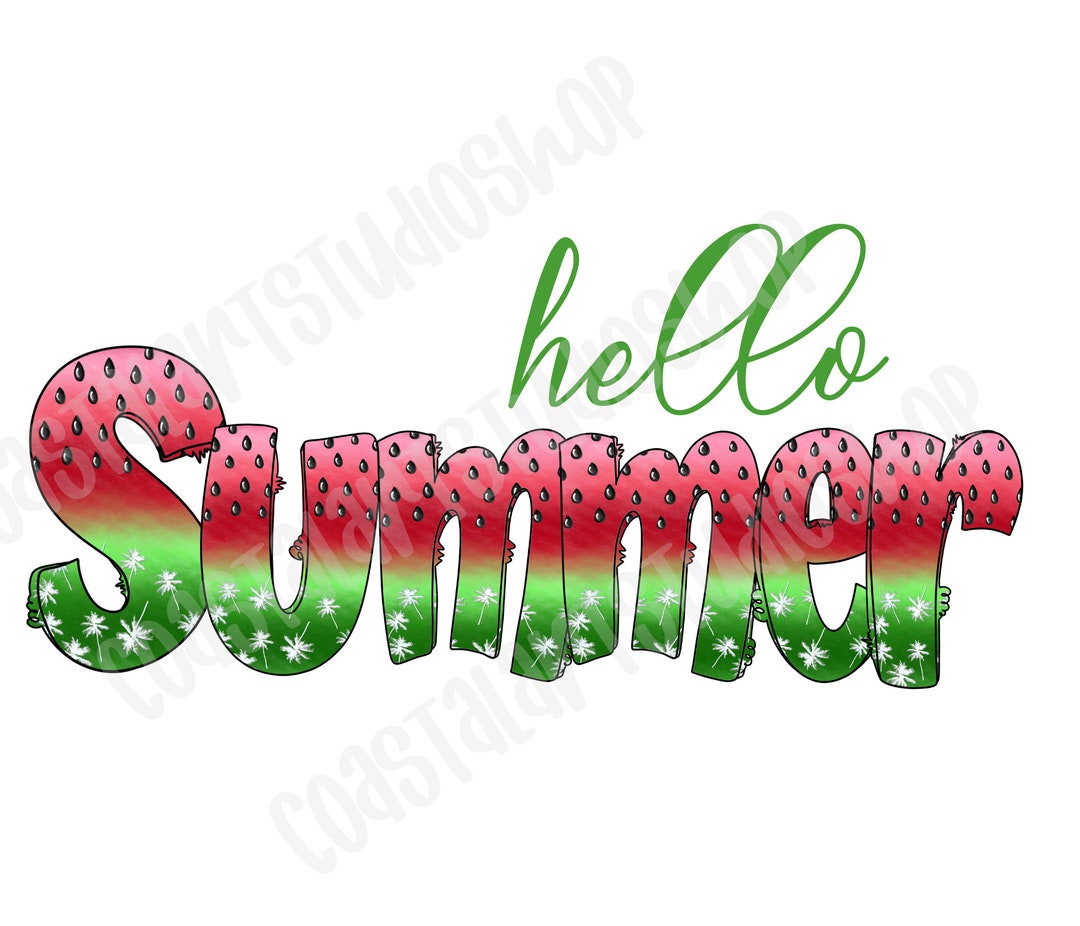 Hello Summer Watermelon Doodle Letters PNG Sublimation Design Fruity ...
