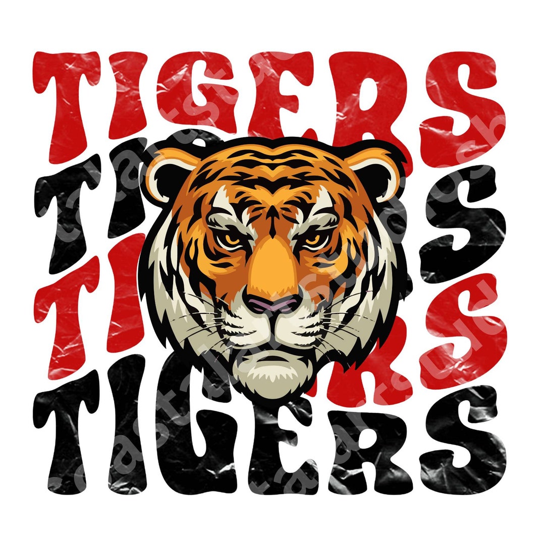 Tigers PNG Retro Wavy Font Team Mascot Sublimation Design Tigers ...